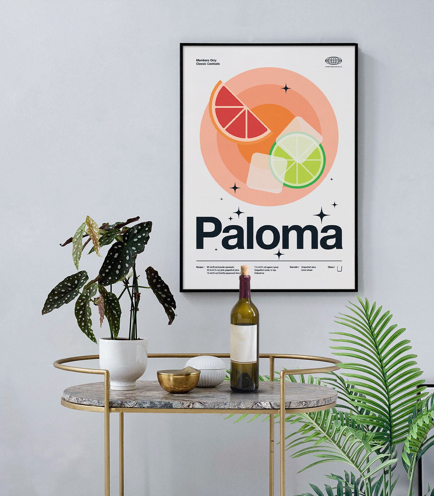 Midcentury Paloma Cocktail Poster, Paloma Cocktail Print, Cocktail ...