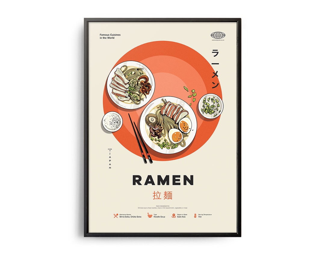 RAMEN Poster, Midcentury Ramen Print, Food Wall Art, Food Recipe Wall ...