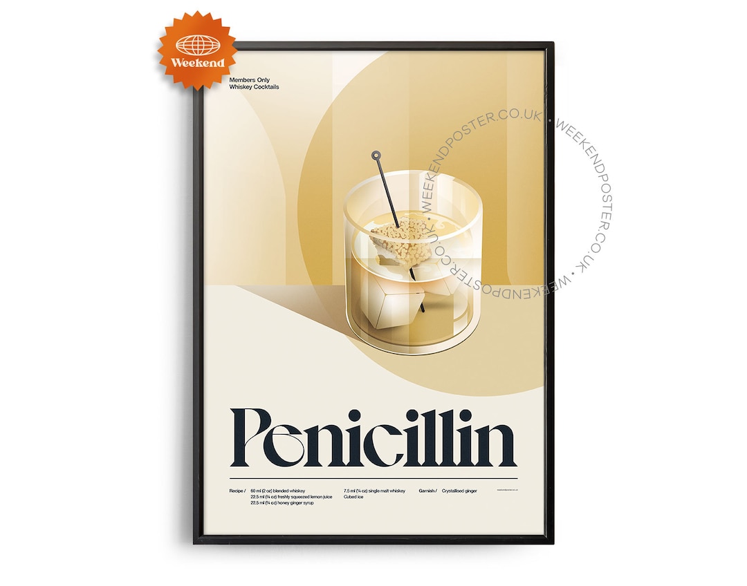 Midcentury Penicillin Cocktail Poster, Penicillin Cocktail Print ...