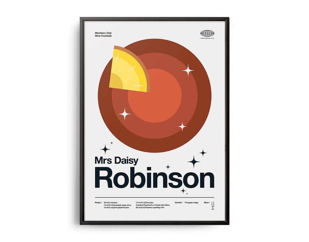 Midcentury Mrs Daisy Robinson Cocktail Poster, Mrs Daisy Robinson ...