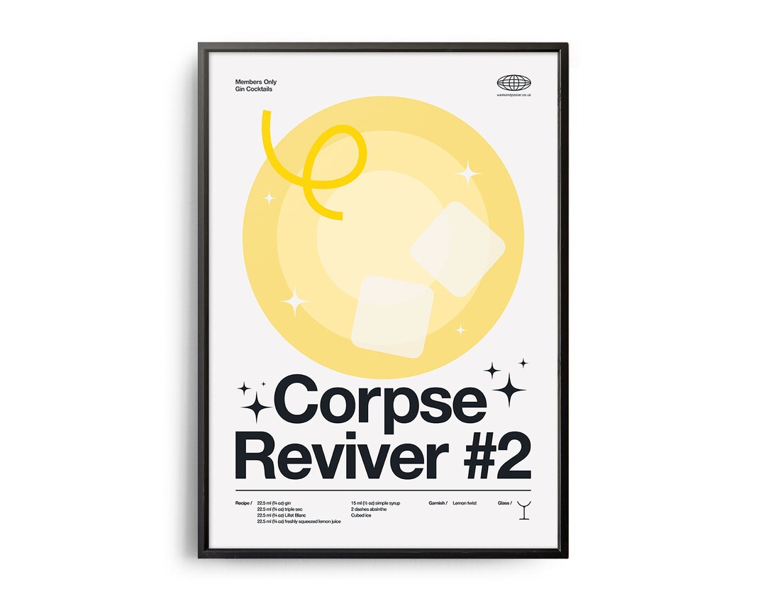 Midcentury Corpse Reviver 2 Cocktail Poster, Corpse Reviver 2 Cocktail ...