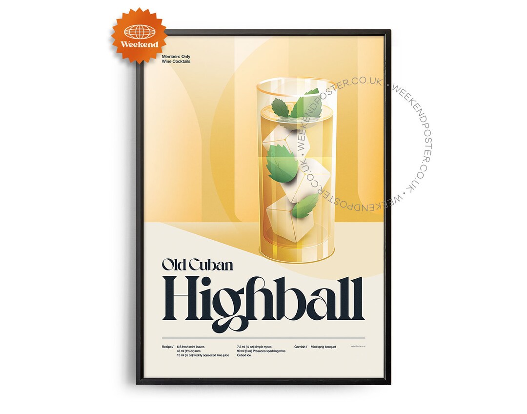 Midcentury Old Cuban Highball Cocktail Poster, Cocktail Print, Cocktail Kitchen Art, Cocktail ...
