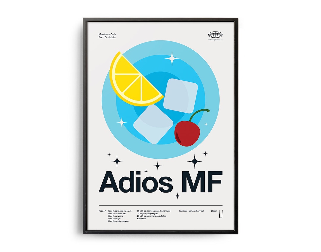 Midcentury Adios MF Cocktail Poster, Adios MF Cocktail Print, Cocktail ...