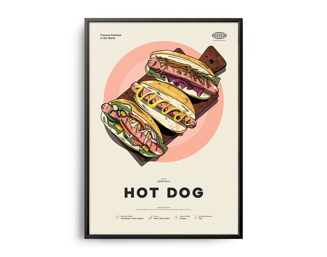 HOT DOG Poster, Midcentury Hot Dog Print, Food Wall Art, Food Recipe ...