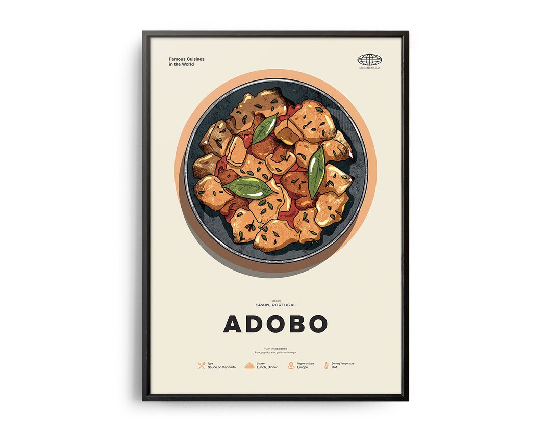 ADOBO Poster, Midcentury Adobo Print, Food Wall Art, Food Recipe Wall ...