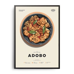 ADOBO Poster, Midcentury Adobo Print, Food Wall Art, Food Recipe Wall ...