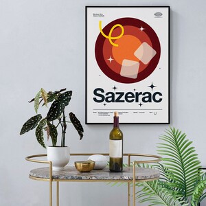 Midcentury Sazerac Cocktail Poster, Sazerac Cocktail Print, Cocktail ...