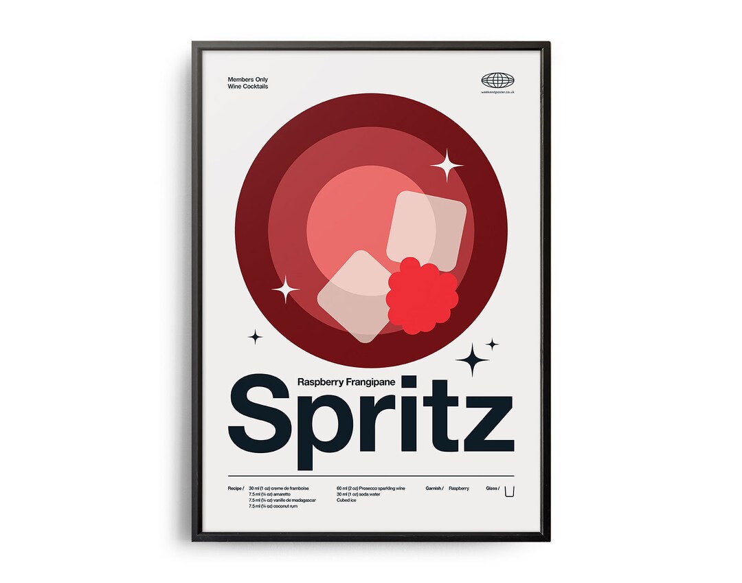 Midcentury Raspberry Spritz Cocktail Poster, Raspberry Spritz Cocktail ...