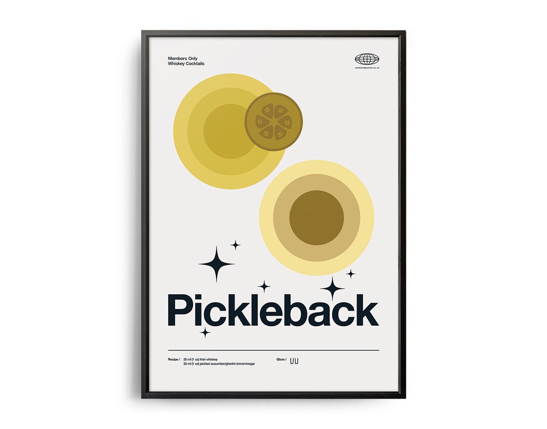 Midcentury Pickleback Cocktail Poster, Pickleback Cocktail Print ...
