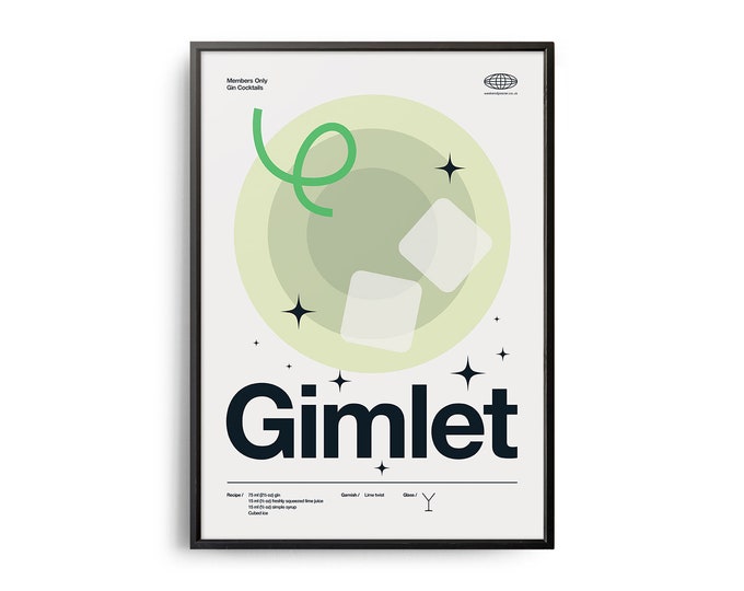 Gimlet Cocktail Print Lime Gin Alcohol Garden/kitchen Bar Man Cave ...