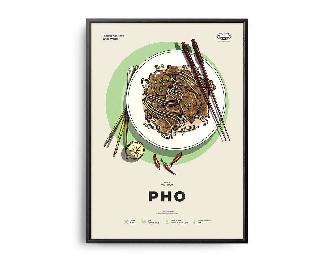 PHO Poster, Midcentury Pho Soup Print, Food Wall Art, Food Recipe Wall ...