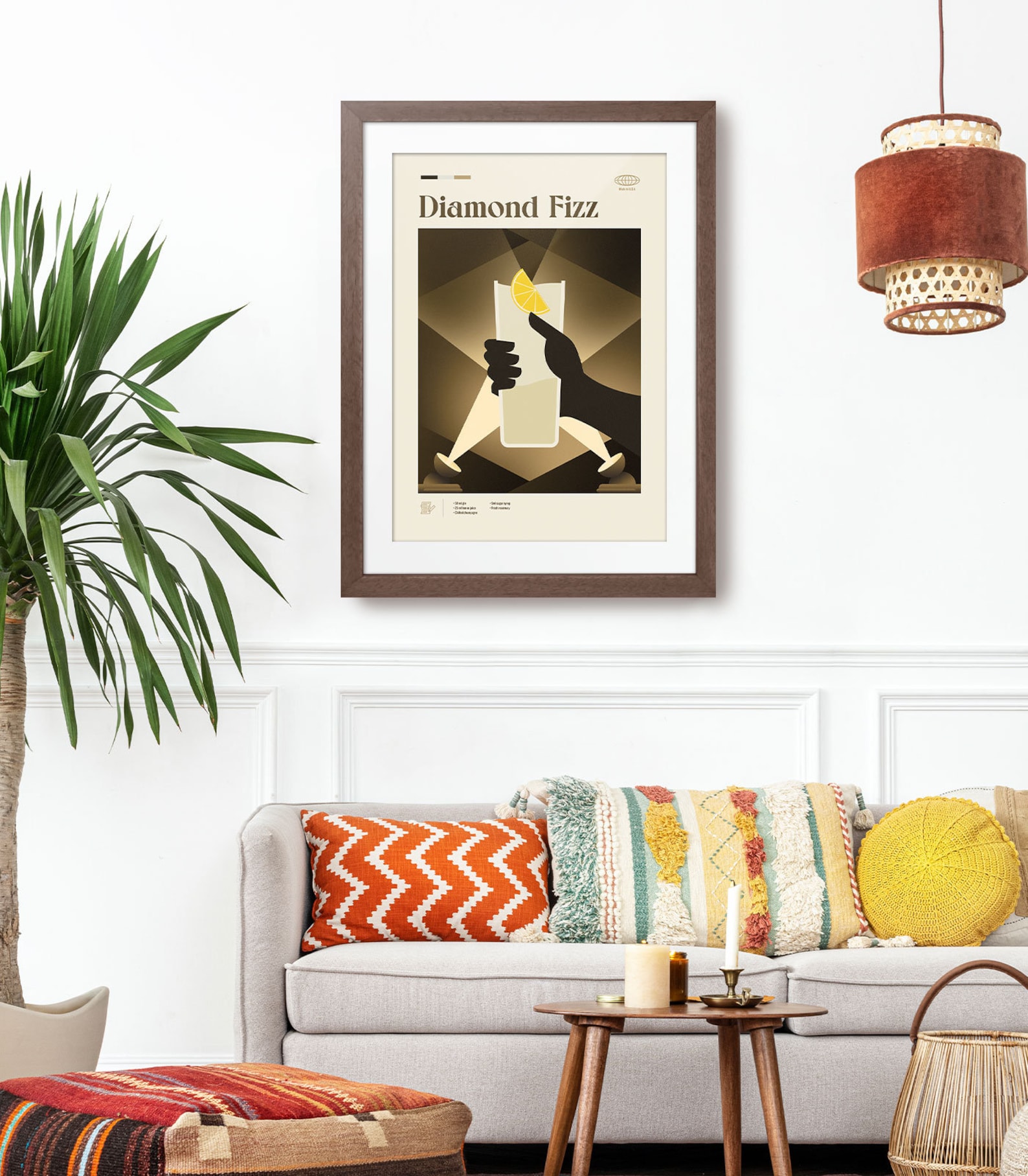 Diamond Fizz Cocktail Midcentury Poster, Cocktail Recipe Poster ...