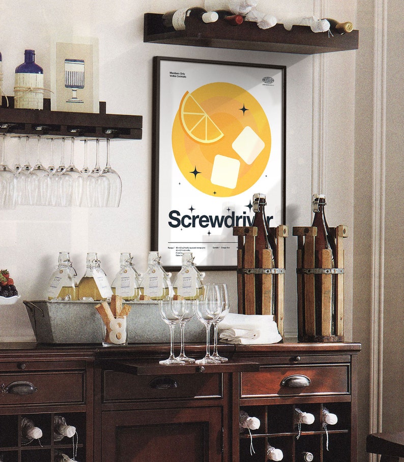 Midcentury Screwdriver Cocktail Poster, Screwdriver Cocktail Print ...