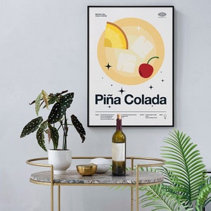 Midcentury Piña Colada Cocktail Poster, Piña Colada Cocktail Print ...