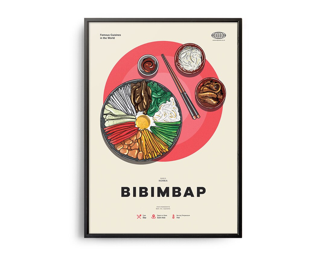 BIBIMBAP Poster, Midcentury Bibimbap Print, Food Wall Art, Food Recipe ...