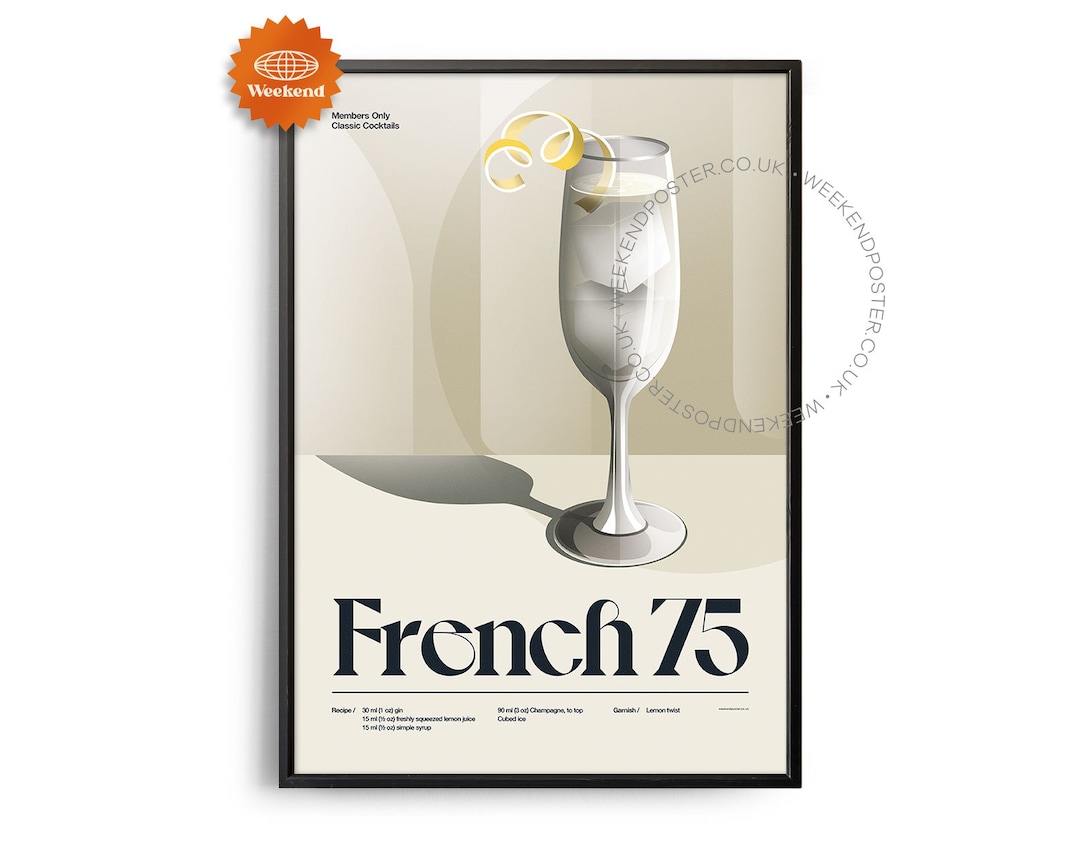 Midcentury French 75 Cocktail Poster, French 75 Cocktail Print ...