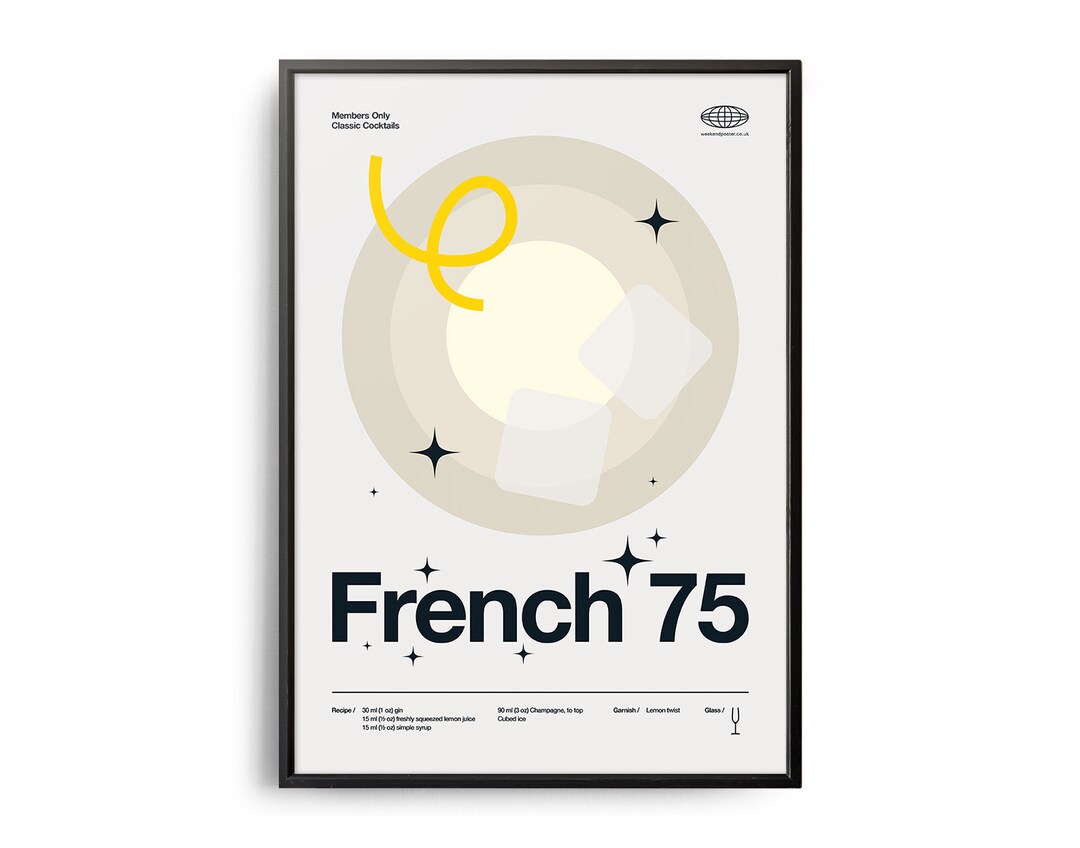 Midcentury French 75 Cocktail Poster, French 75 Cocktail Print ...