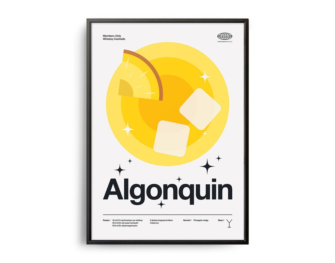 Midcentury Algonquin Cocktail Poster, Algonquin Cocktail Print ...