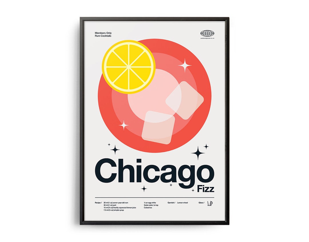 Midcentury Chicago Fizz Cocktail Poster, Chicago Fizz Cocktail Print ...