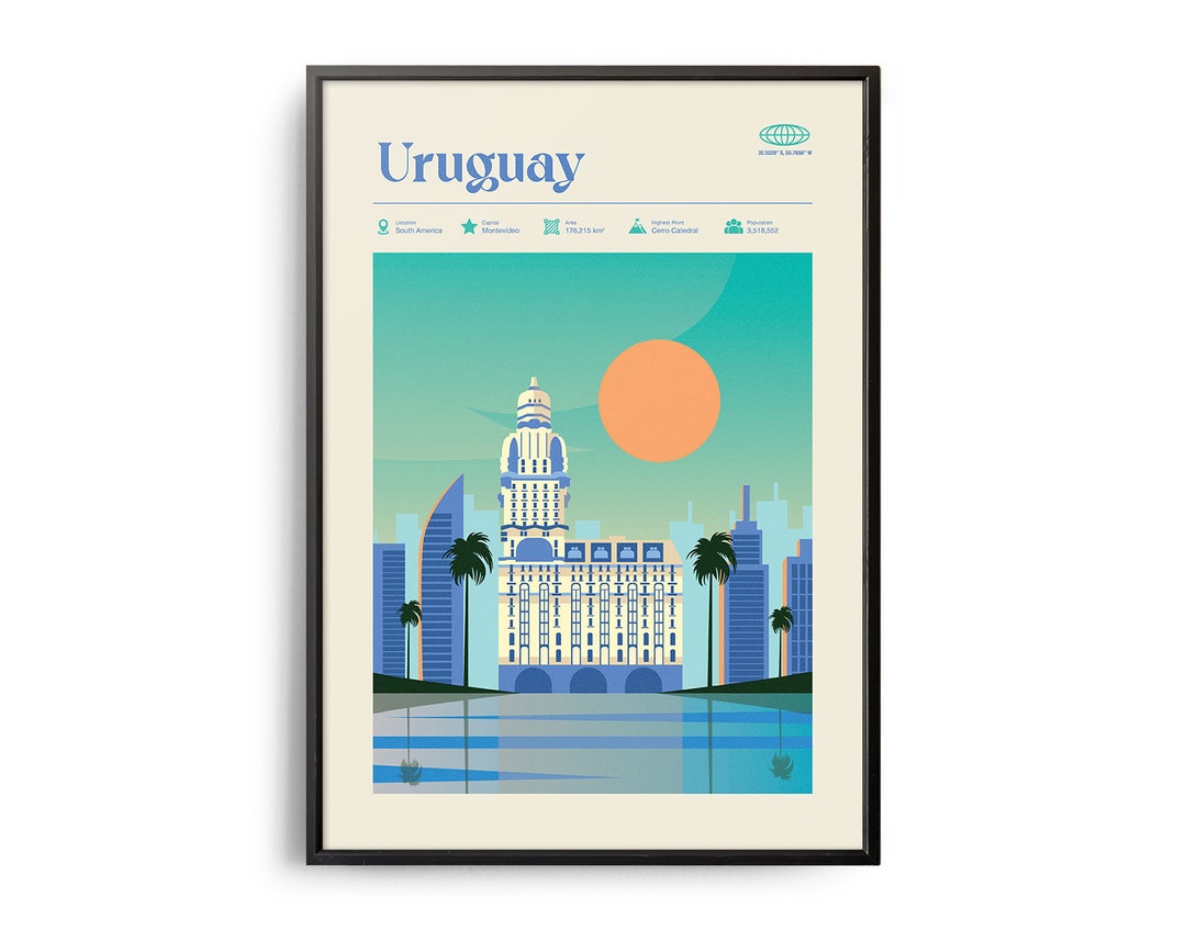 Midcentury Uruguay Print, Uruguay Landmarks, Tourist Attractions, Retro ...