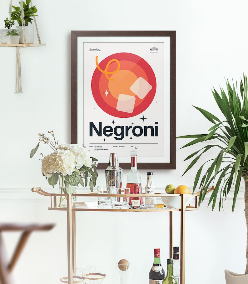 Midcentury Negroni Cocktail Poster, Negroni Cocktail Print, Cocktail ...