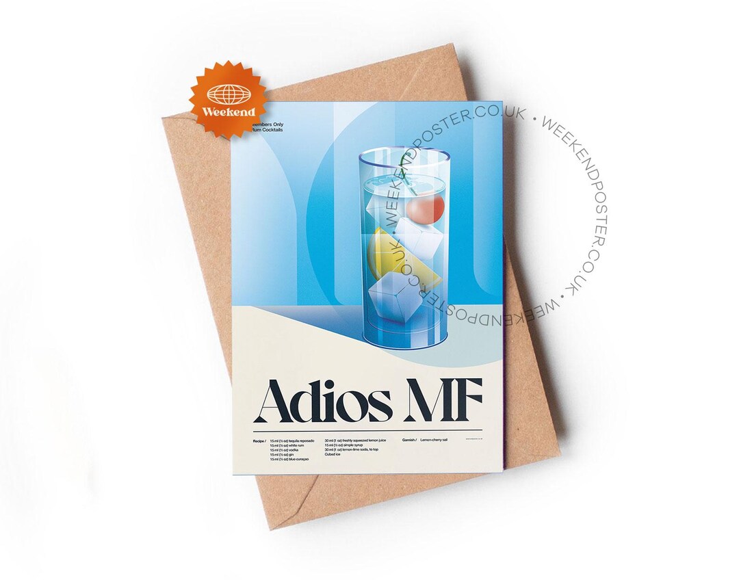 Midcentury Adios MF Cocktail Greeting Card, A5 Blank Card, Cocktail ...