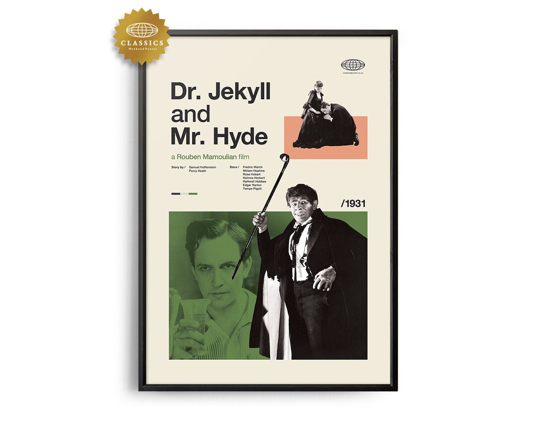 Dr. Jekyll and Mr. Hyde Midcentury Movie Print, Retro Movie Poster ...