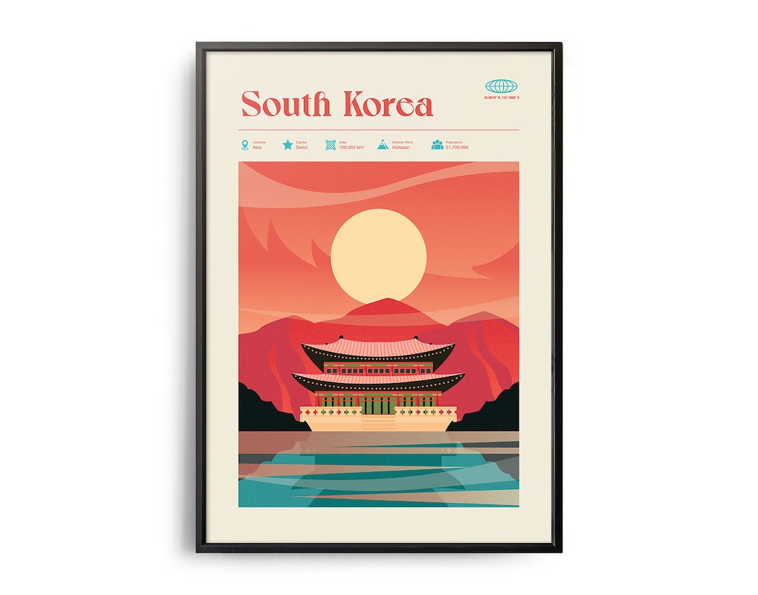 Midcentury South Korea Print, South Korea Landmarks, Tourist ...