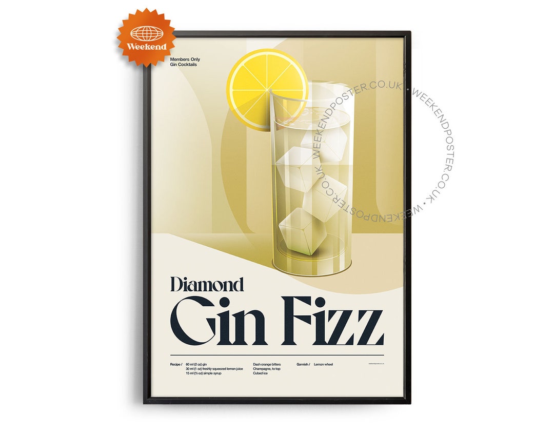 Midcentury Diamond Gin Fizz Cocktail Poster, Cocktail Print, Cocktail ...