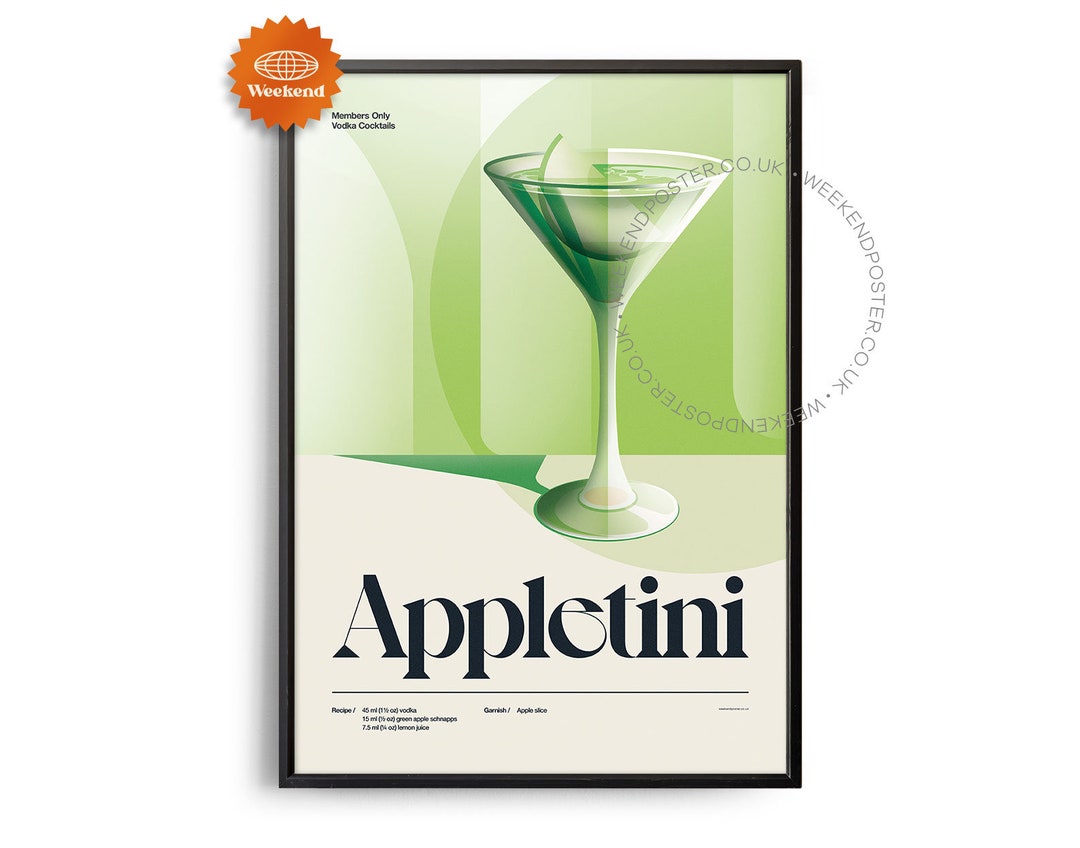 Midcentury Appletini Cocktail Poster, Appletini Cocktail Print ...