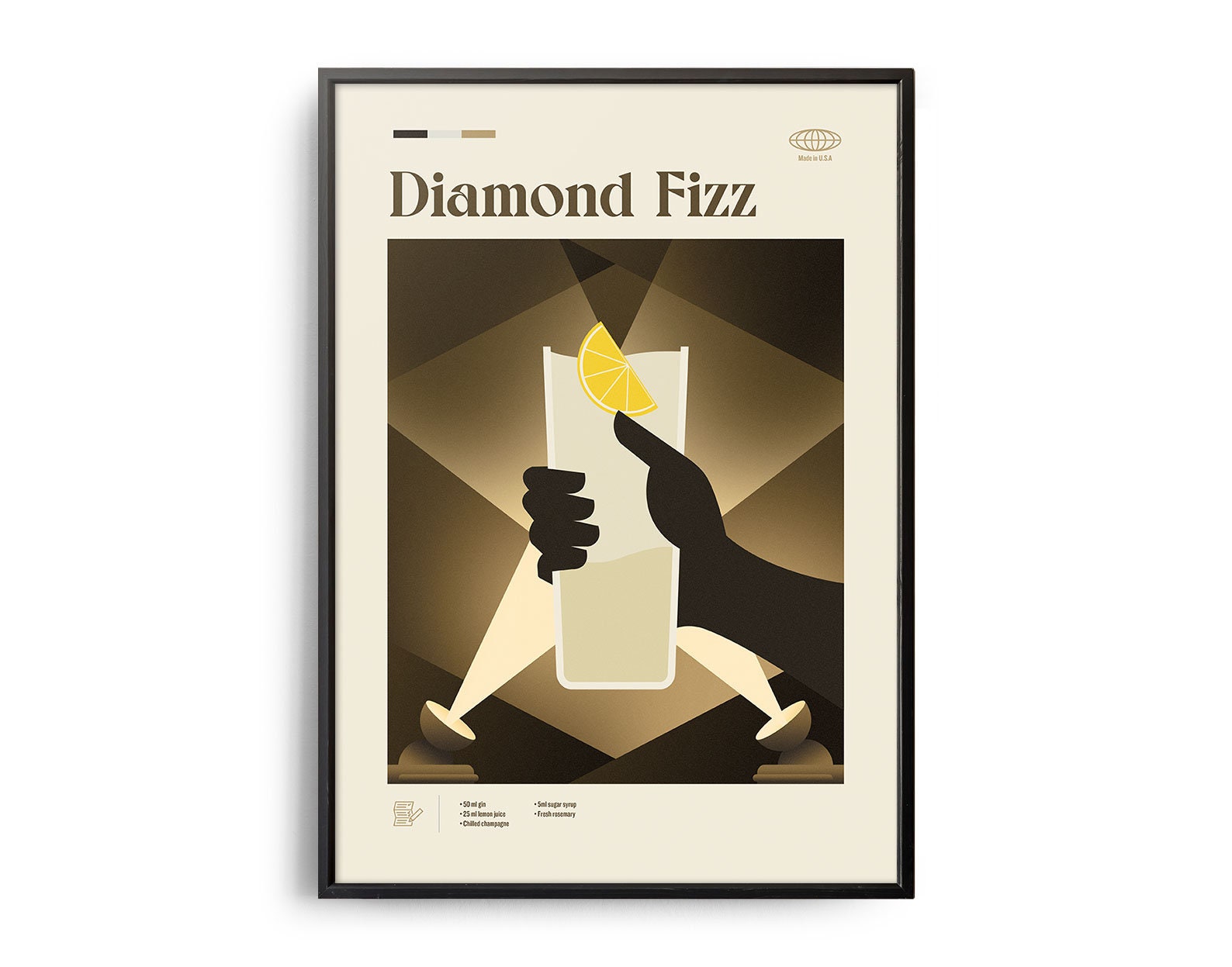 Diamond Fizz Cocktail Midcentury Poster, Cocktail Recipe Poster ...