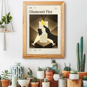 Diamond Fizz Cocktail Midcentury Poster, Cocktail Recipe Poster ...