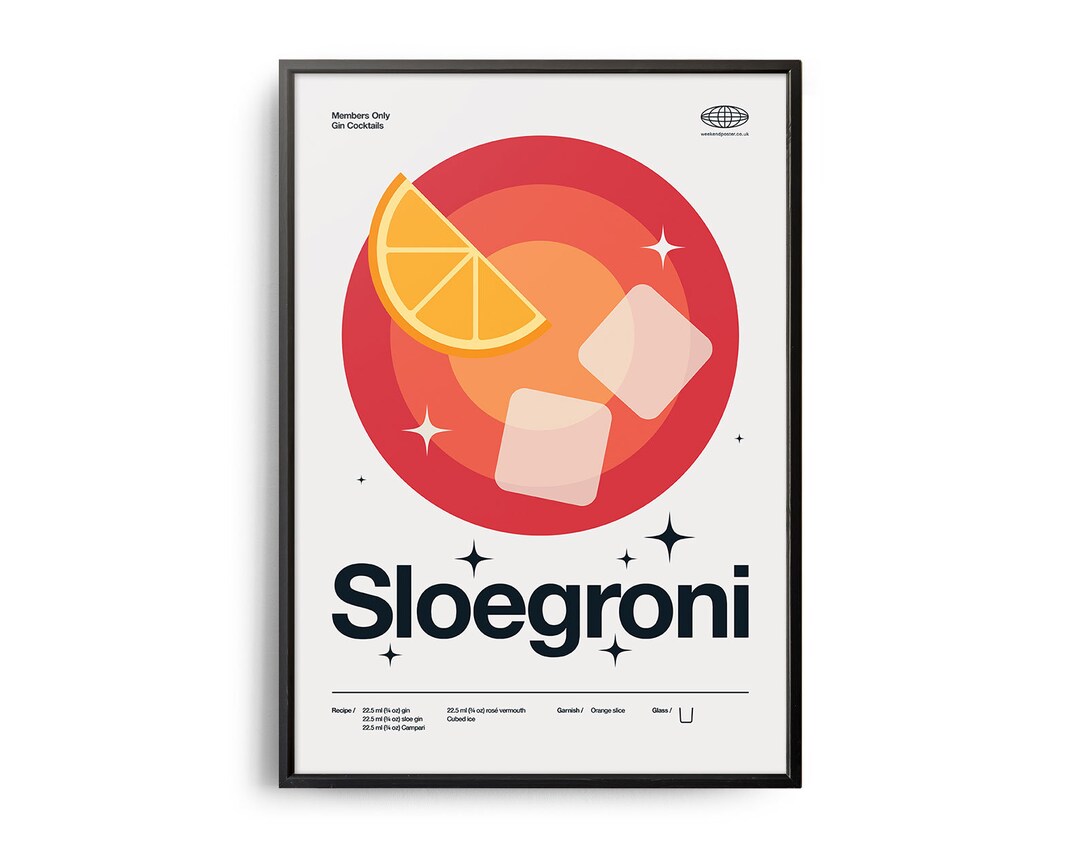 Midcentury Sloegroni Cocktail Poster, Sloegroni Cocktail Print ...