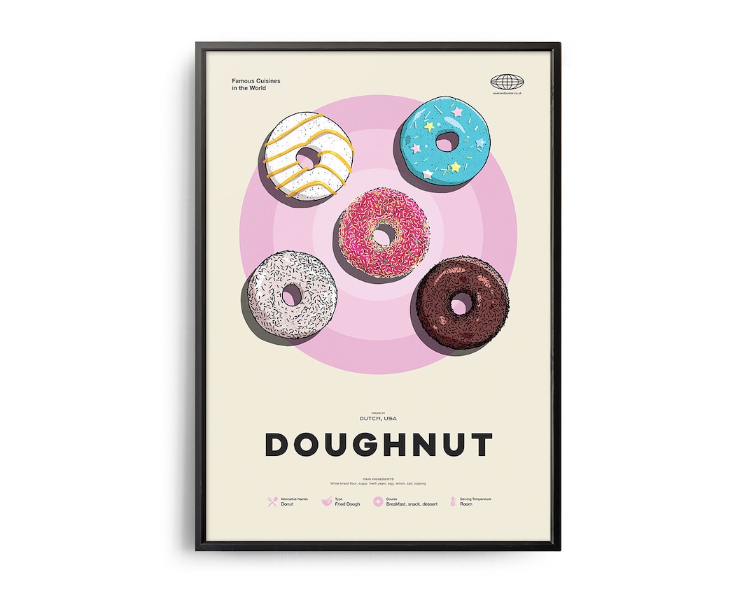 DOUGHNUT Poster, Midcentury Doughnut Print, Food Wall Art, Food Recipe ...