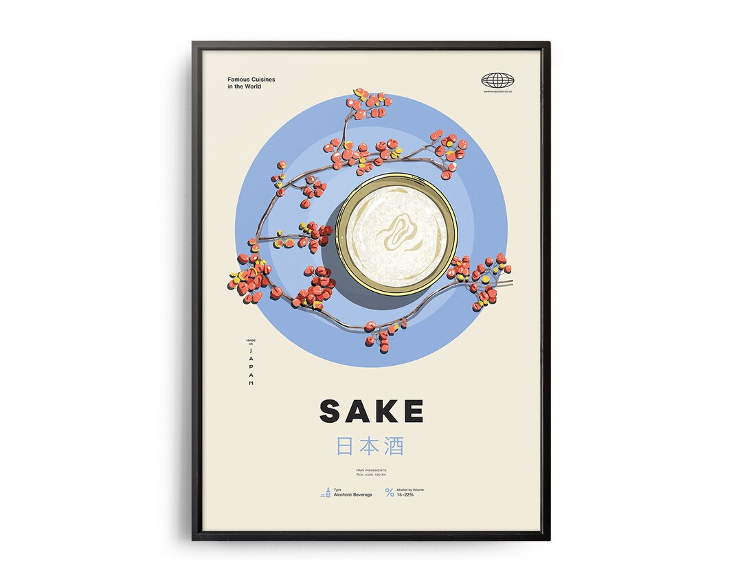 SAKE Poster, Midcentury Sake Print, Food Wall Art, Food Recipe Wall ...