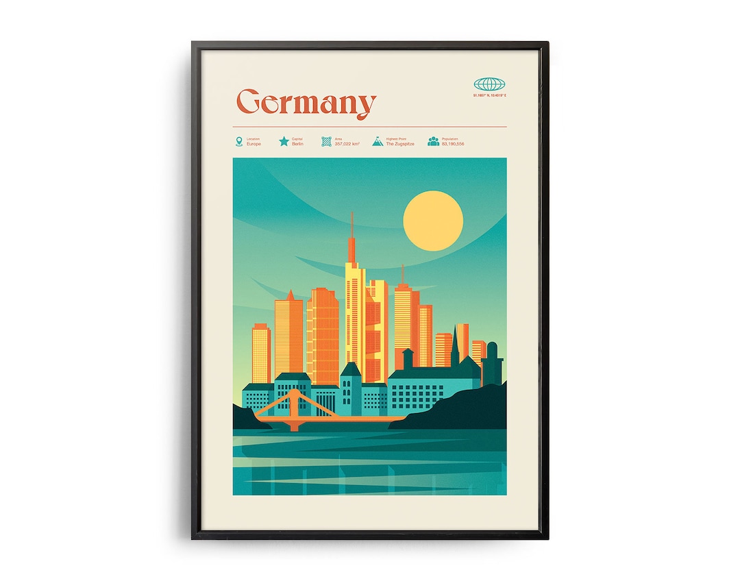 Midcentury Germany Print, Germany Landmarks, Tourist Attractions, Retro ...