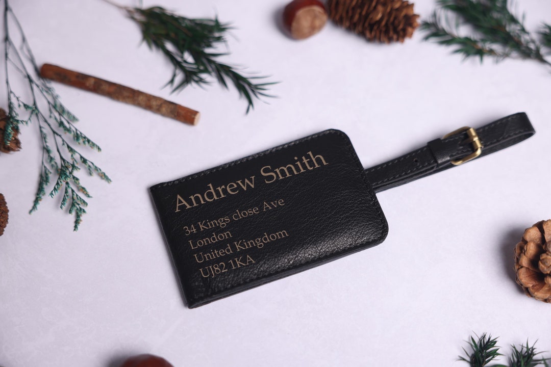 Personalised Engraved Genuine Leather Bag Tag, Personalized Brown ...