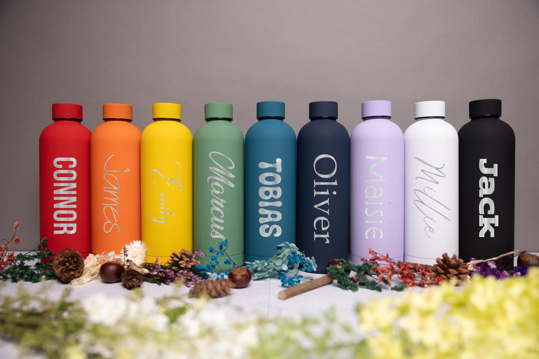 Personalised 350ml, 500ml, 750ml Stainless Steel Water Bottle ...