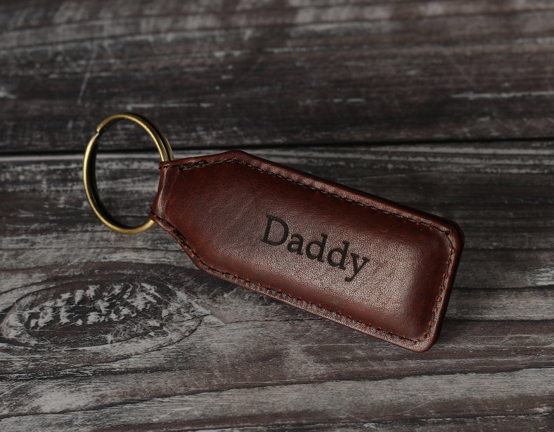 Personalised Leather Keyring, Custom Car Keychain, Brown Leather ...