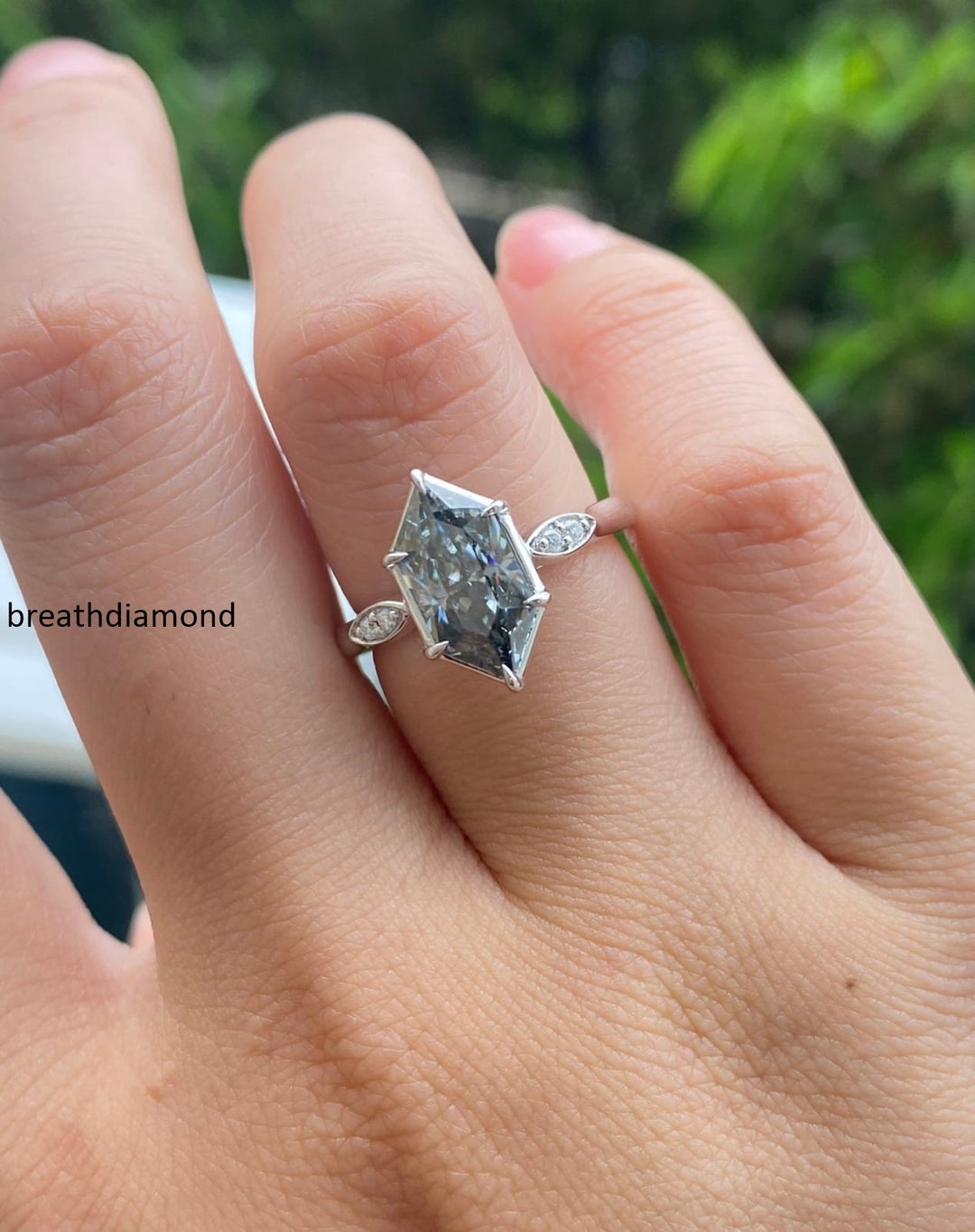 Dutch Marquise Grey Moissanite Engagement Ring-3.0ct Grey Moissanite ...