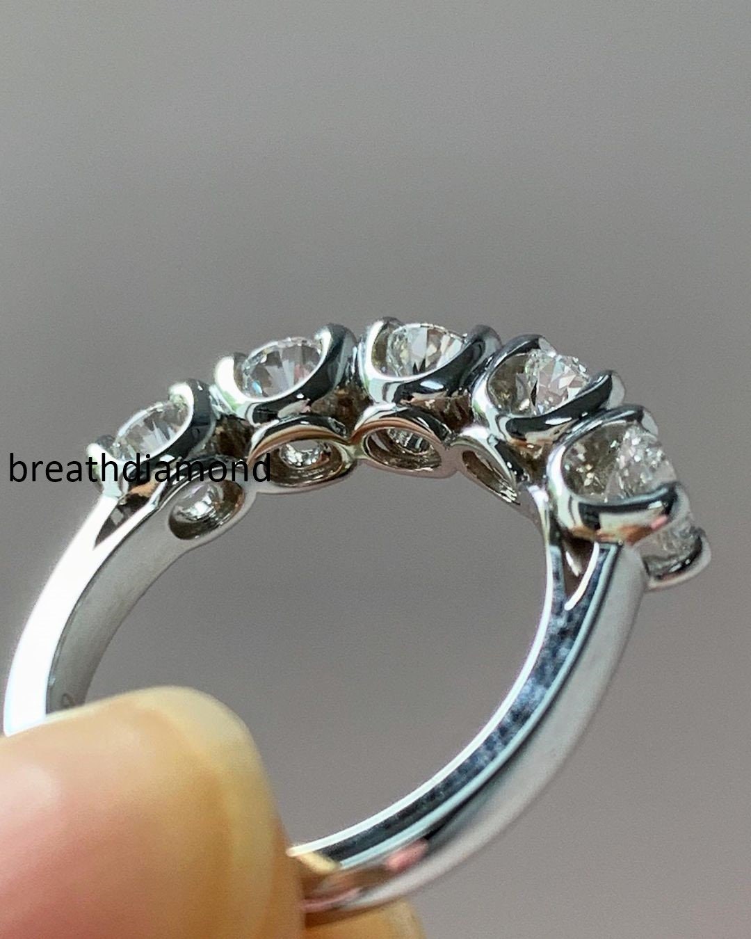 Five Stone Round Wedding Ring-4 Mm Round Diamond Engagement Ring-bridal ...