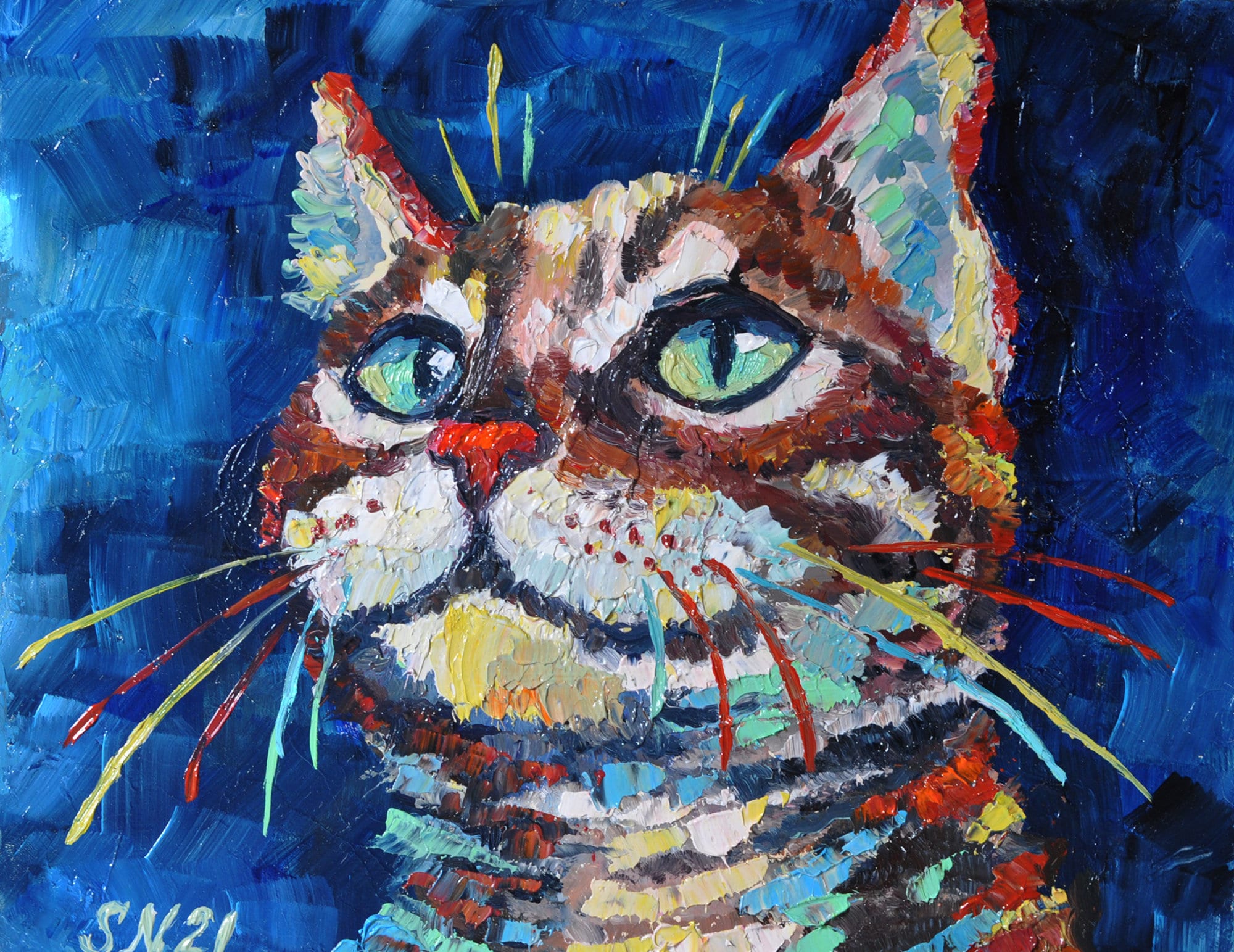 Art & Collectibles Cat Painting Animal Art Impasto Painting 8 by 8 by ...
