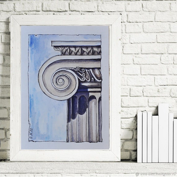 Ionic Column Digital Watercolor Architectural Digital Drawing - Etsy
