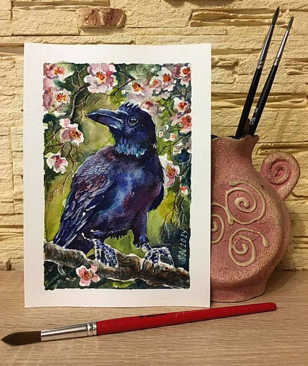 Raven Original Watercolor,bird Painting Crow Wall Art,ukrainian Art ...