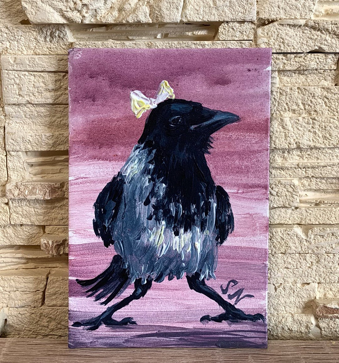 Original Raven Oil Painting: Glamorous Crow on Cardboard (4x6 In) - Etsy