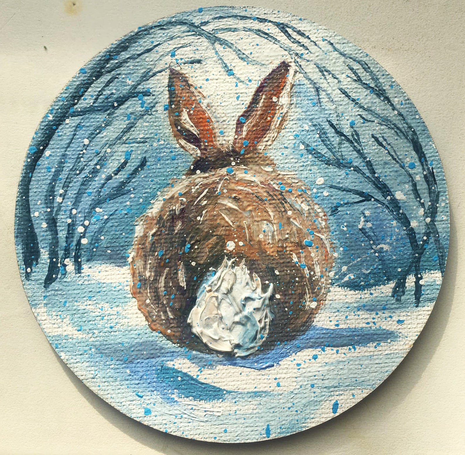 Christmas Rabbit Original Oil Painting Ukrainian Art Winter - Etsy