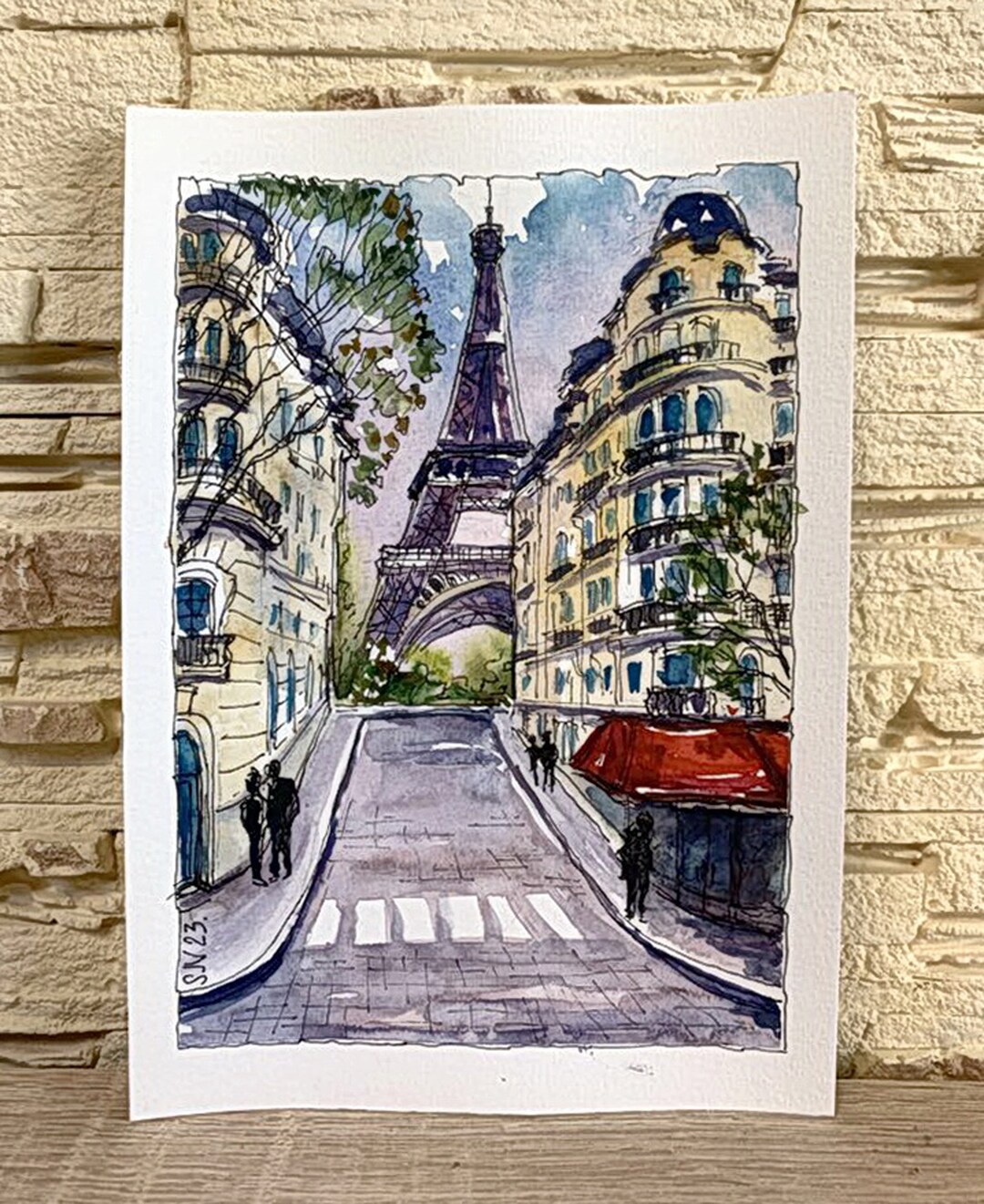 Paris Eiffel Tower Watercolor Painting: Streets of France Art (6x8) - Etsy