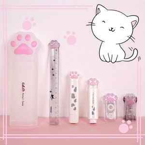 6 Pcs Adorable Cat Paw Stationery Set Kawaii Cat Claw Pen Box, Pencil ...