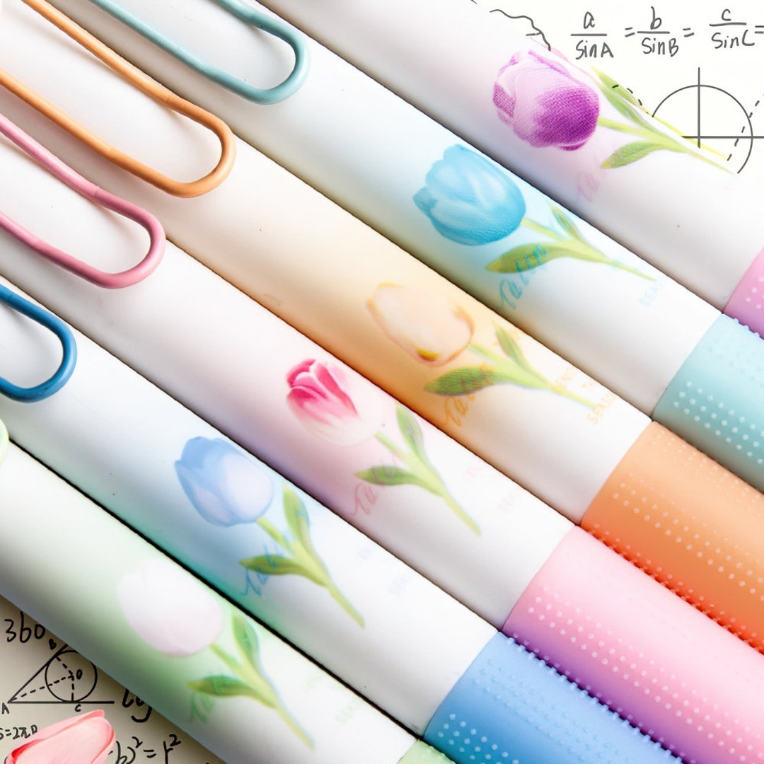 6 Pcs/pack Lovely Tulip Flower Girl Gel Pens Set Floral 0.5mm Black Ink ...