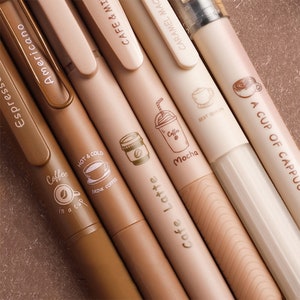 6 Pcs/pack Coffee Time Gel Pens Highlighter Set C0.5mm Ballpoint Black ...